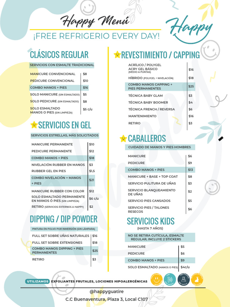 Servicios de Manicura y Pedicura Happy | PDF | Sistema tegumentario