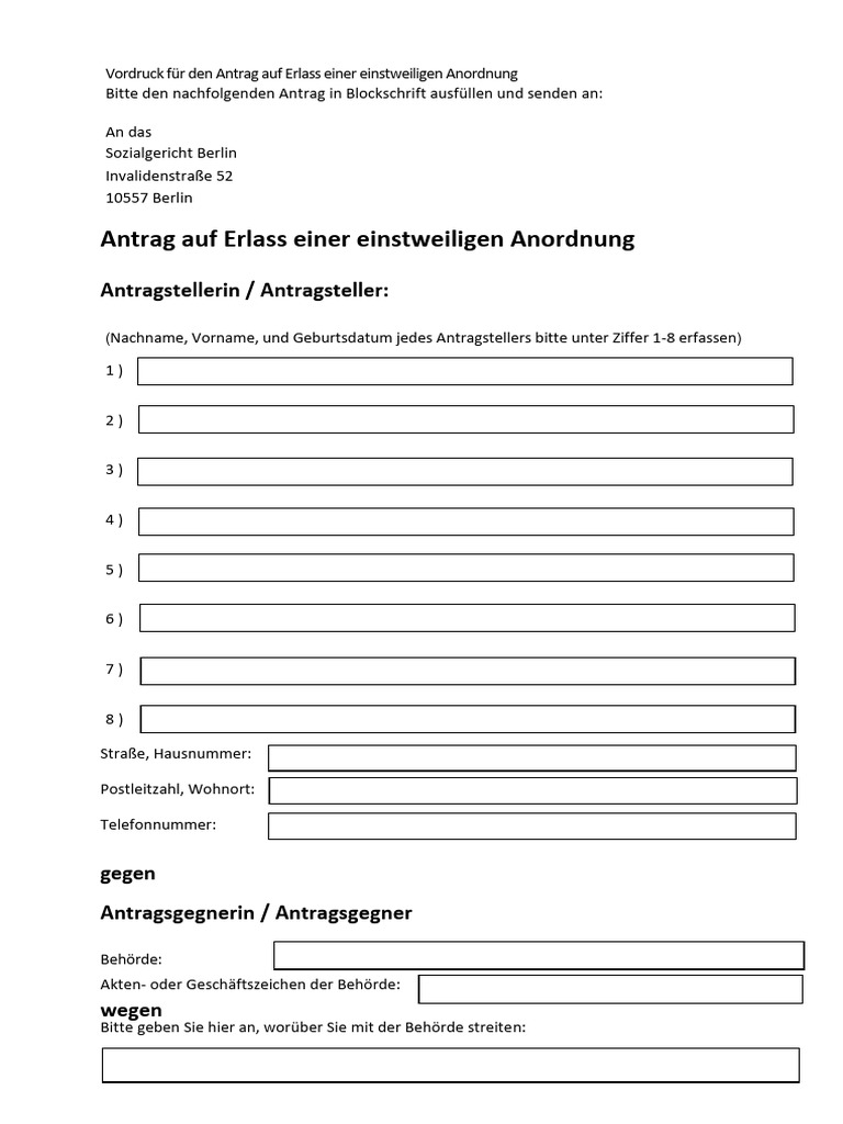 Vordruck Antrag Einstweiliger Rechtsschutz Barrierefrei 2 | PDF