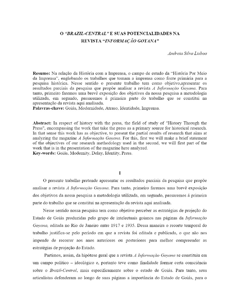 O "Brazil-Central" e Suas Potencialidades Na Revista "Informação Goyana ...