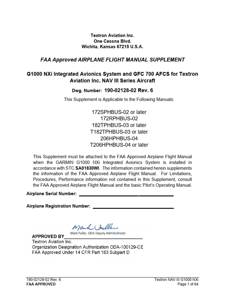 Faa Approved Airplane Flight Manual Supplement | PDF