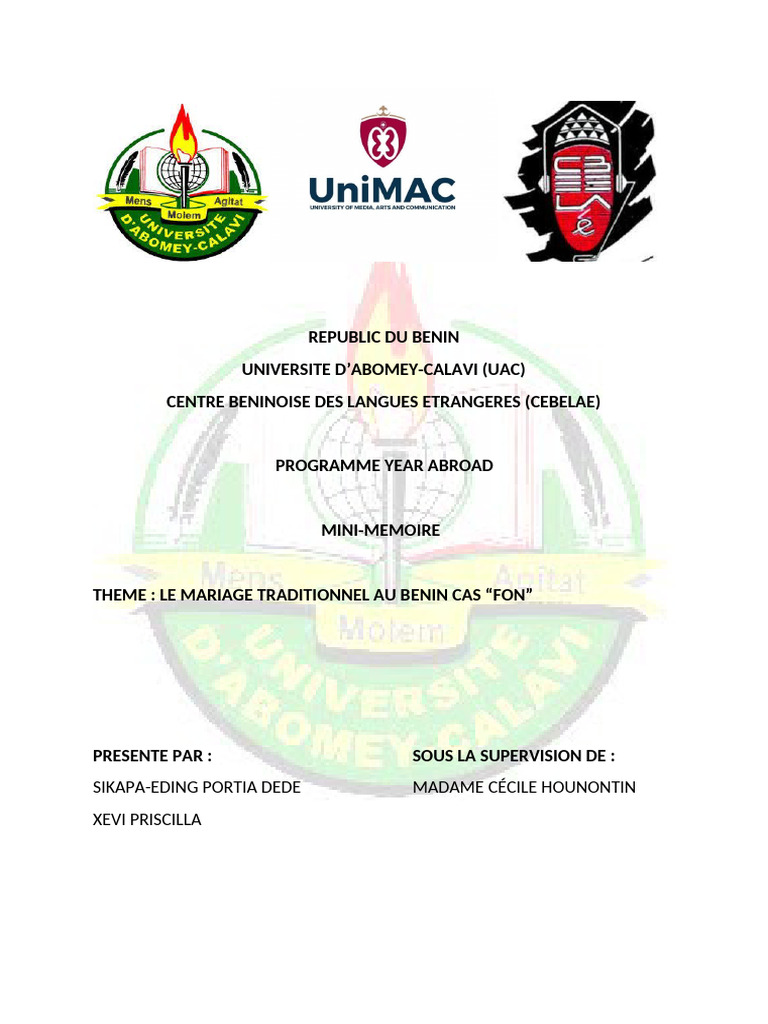 Groupe 3 - Le Mariage Traditionnel Au Benin Cas "Fon" | PDF