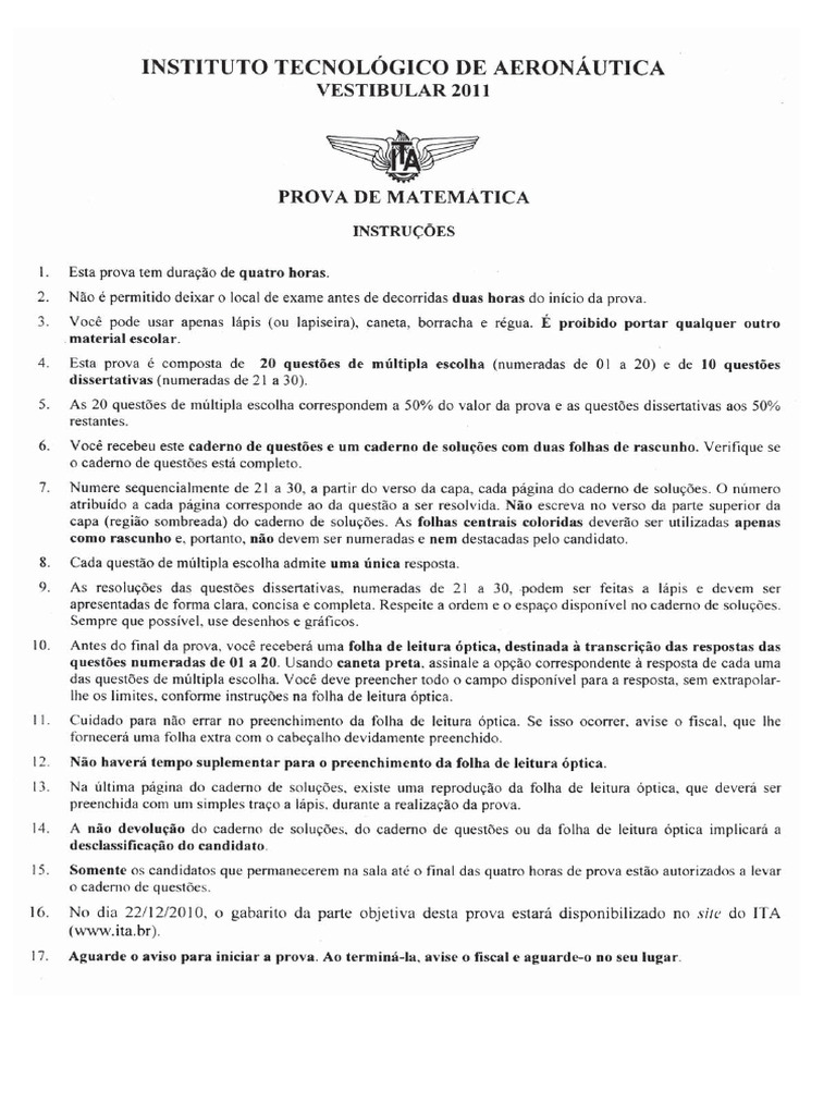 5 Prova Ita 2011 - Matematica | PDF
