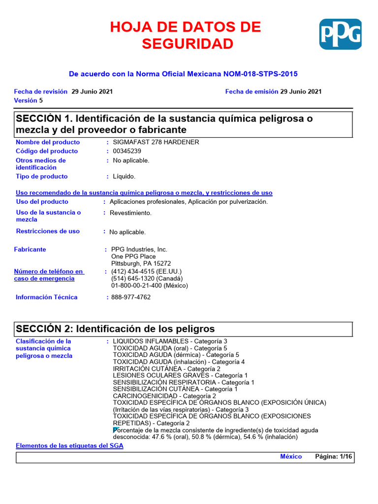 MSDS Sigmafast 278 Hardener | PDF