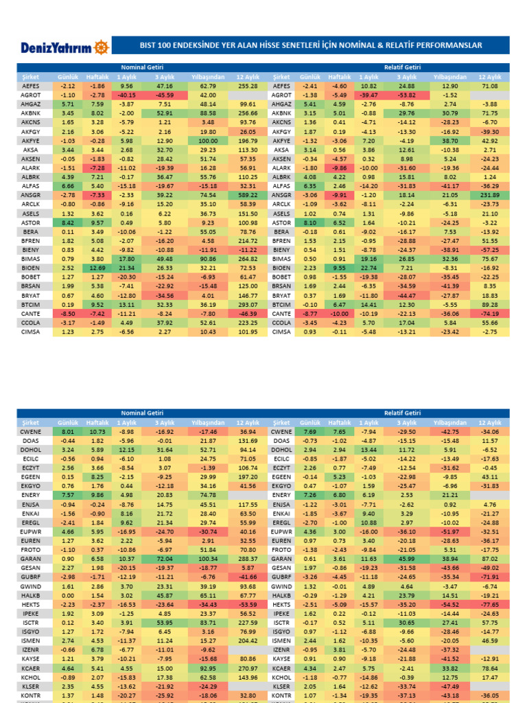 Deniz Yat R M Strateji Ve Ara T Rma BIST 100 Nominal Relatif Getiri 21 Haziran 2024 6860 | PDF