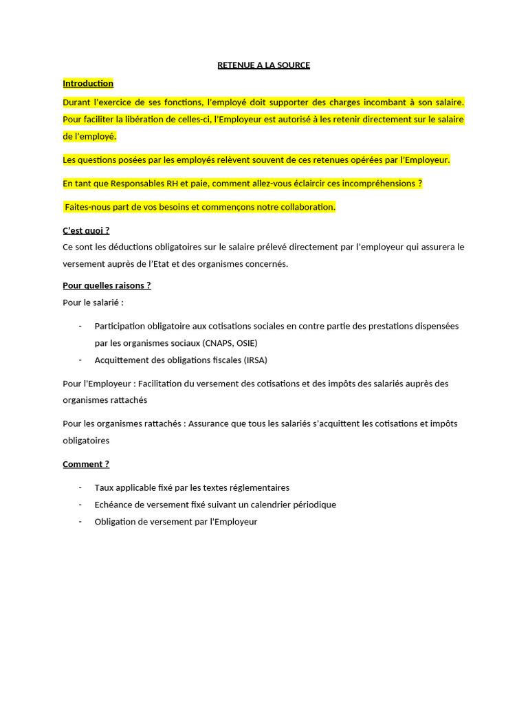 Retenue A La Source | PDF
