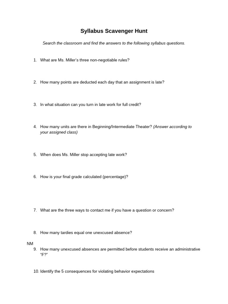 Syllabus Scavenger Hunt | PDF