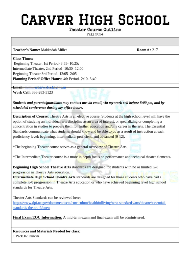 Theater Arts Course Outline | PDF