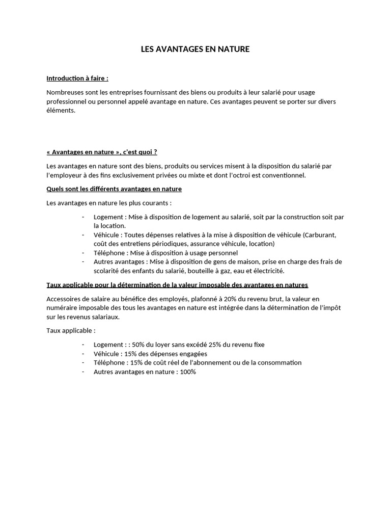 Avantages en Nature 2 | PDF