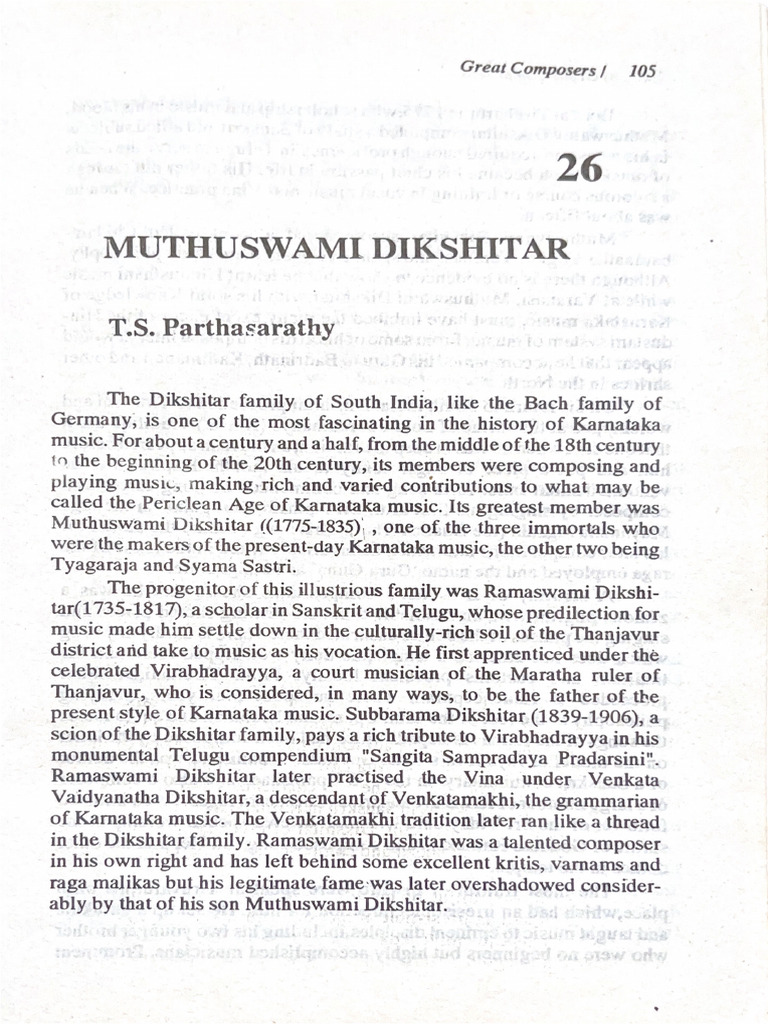 Life History of Muthuswamy Dikshithar | PDF