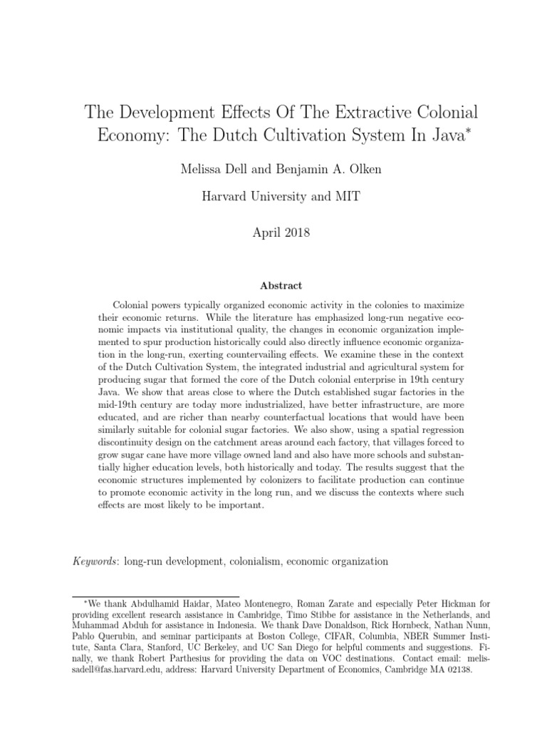 The Development Effects of The Extractive Colonial Economic Cultivation ...