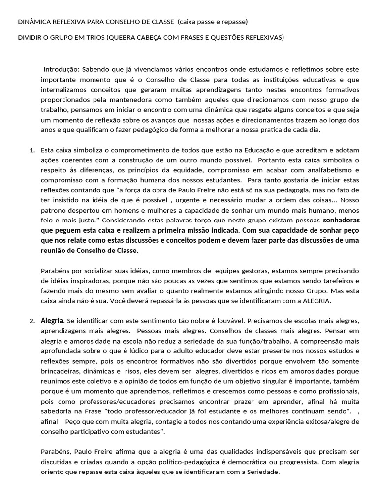Dinamica Conselho de Classe | PDF
