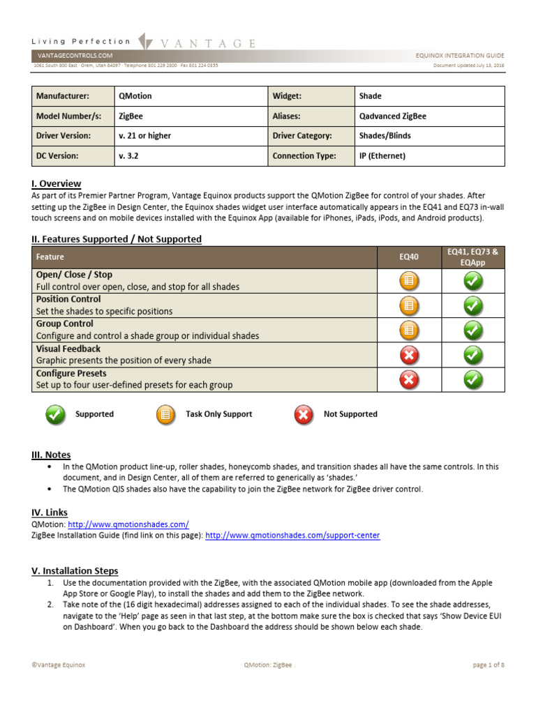 Vantage QMotion ZigBee Integration Guide | PDF