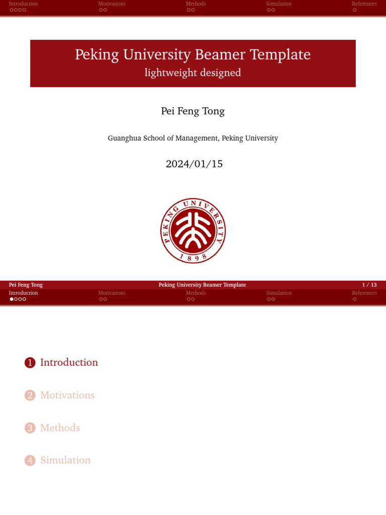 Peking University Beamer Template Lightweight Designed | PDF