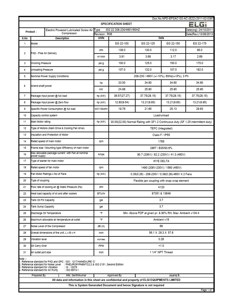 EG 22 Specification Sheet | PDF