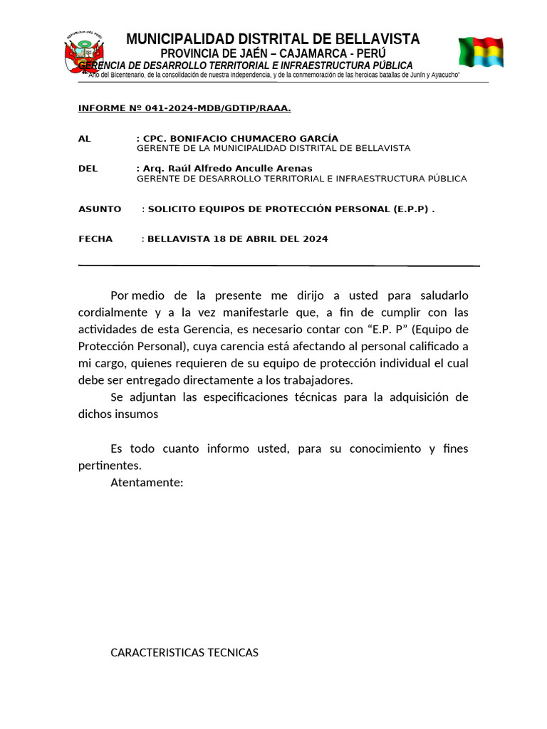 Informe de Solicitud de Epp | PDF