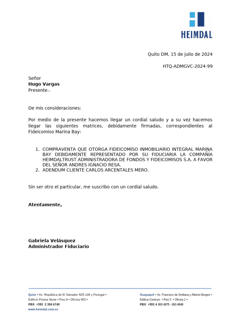 Carta Entrega de Documentos Final 1 | PDF