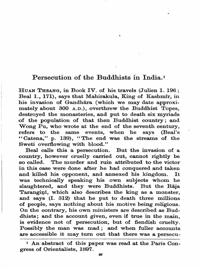 TWRD 1895 Persecution of The Buddhists in India From JPTS 1894-1896 | PDF