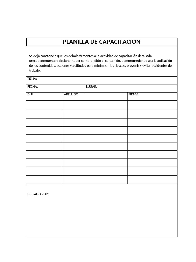 Planilla de Capacitacion | PDF