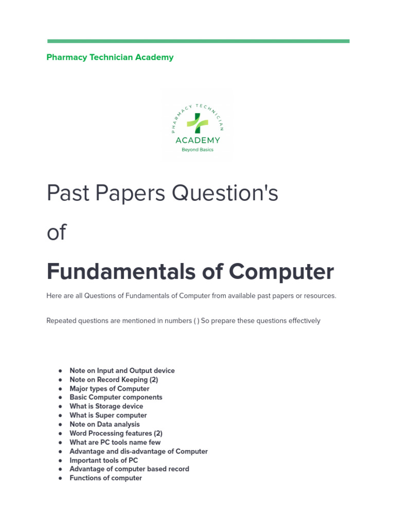 Fundamentals of Computer PPQs | PDF