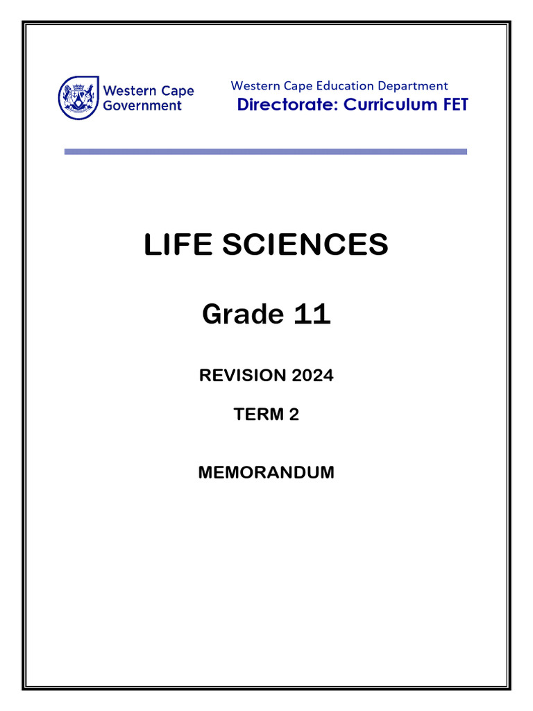 Life Sciences Grade 11 Revision Memo Term 2 - 2024 | PDF