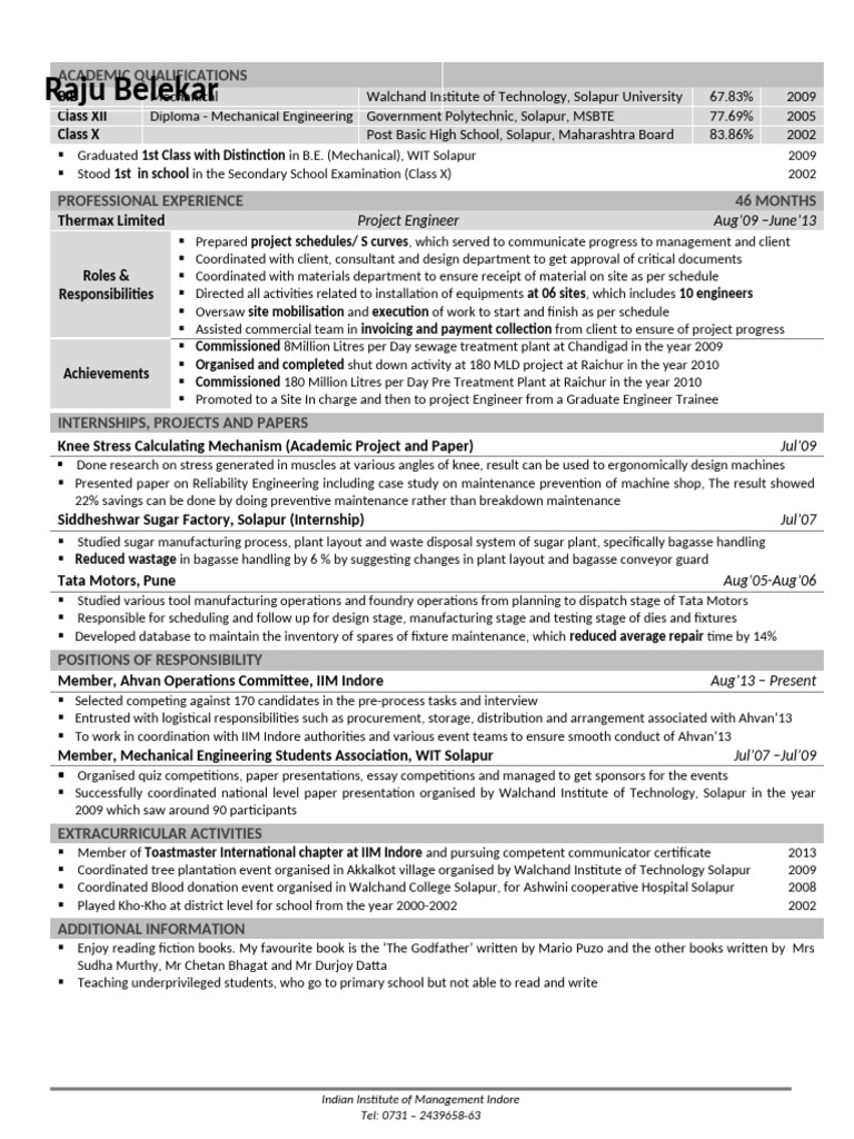 IIM Indore Resume Ekta | PDF