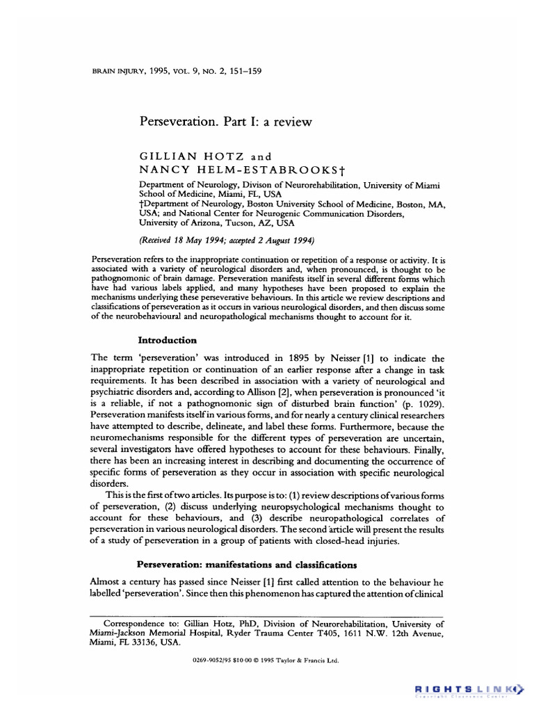 Perseveration-1 1995 | PDF