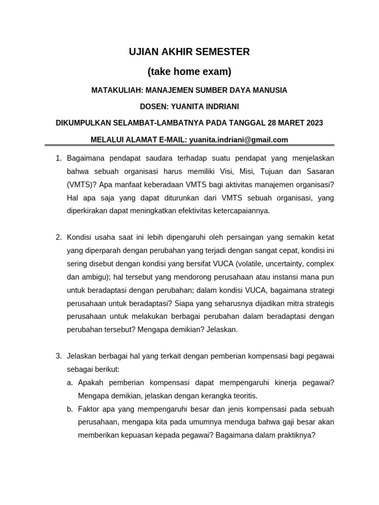 UAS MSDM MM Angkatan 88 | PDF