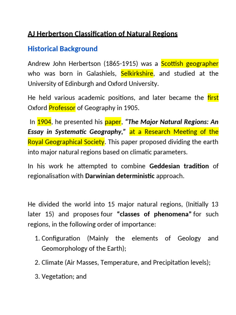 AJ Herbertson Classification of Natural Regions | PDF | Tropics ...