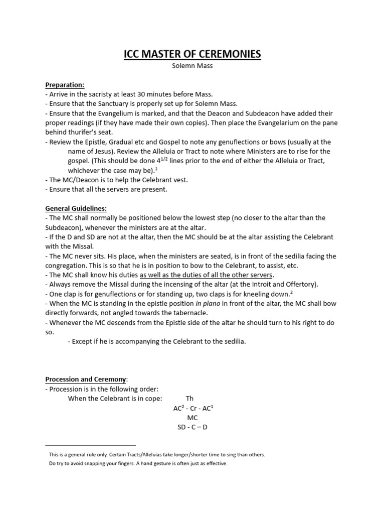 Solemn High Mass Master of Ceremonies 1 | PDF