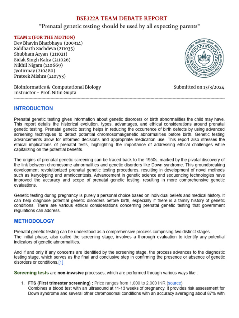 BSE322 Debate Report | PDF | Genetic Testing | Genetic Disorder