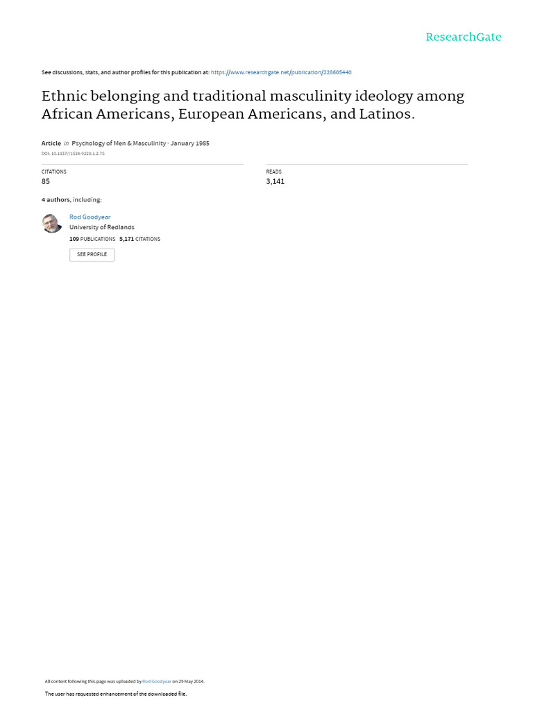 Ethnic Belonging and Traditional Masculinity Ideol | PDF