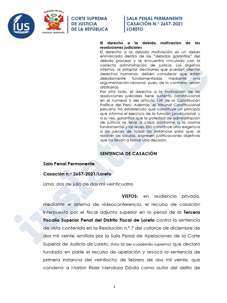Casacion 2657-2021 Loreto Derecho A La Debida Motivacion de Las ... Casacion 2657-2021 Loreto Derecho A La Debida Motivacion de Las ...