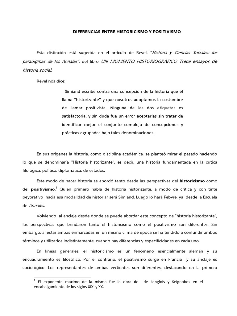 Historicismo y Positivismo - Diferencias | PDF