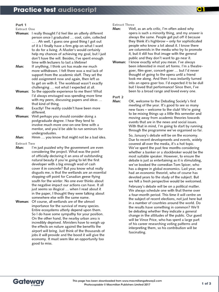 C1 Practice Test Audioscript | PDF | Science & Mathematics