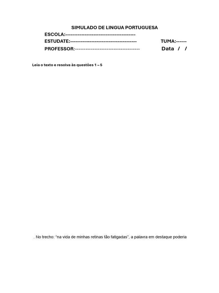 Simulado de Lingua Portuguesa | PDF