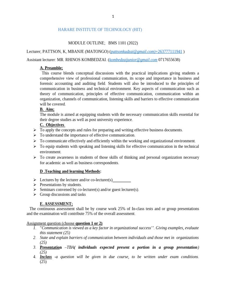Module Bms 110 2020 Hit R | PDF