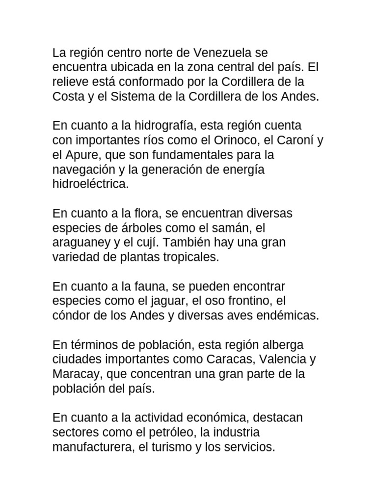 La Región Centro Norte De Venezuela Se Encuentra Ubicada En La Zona