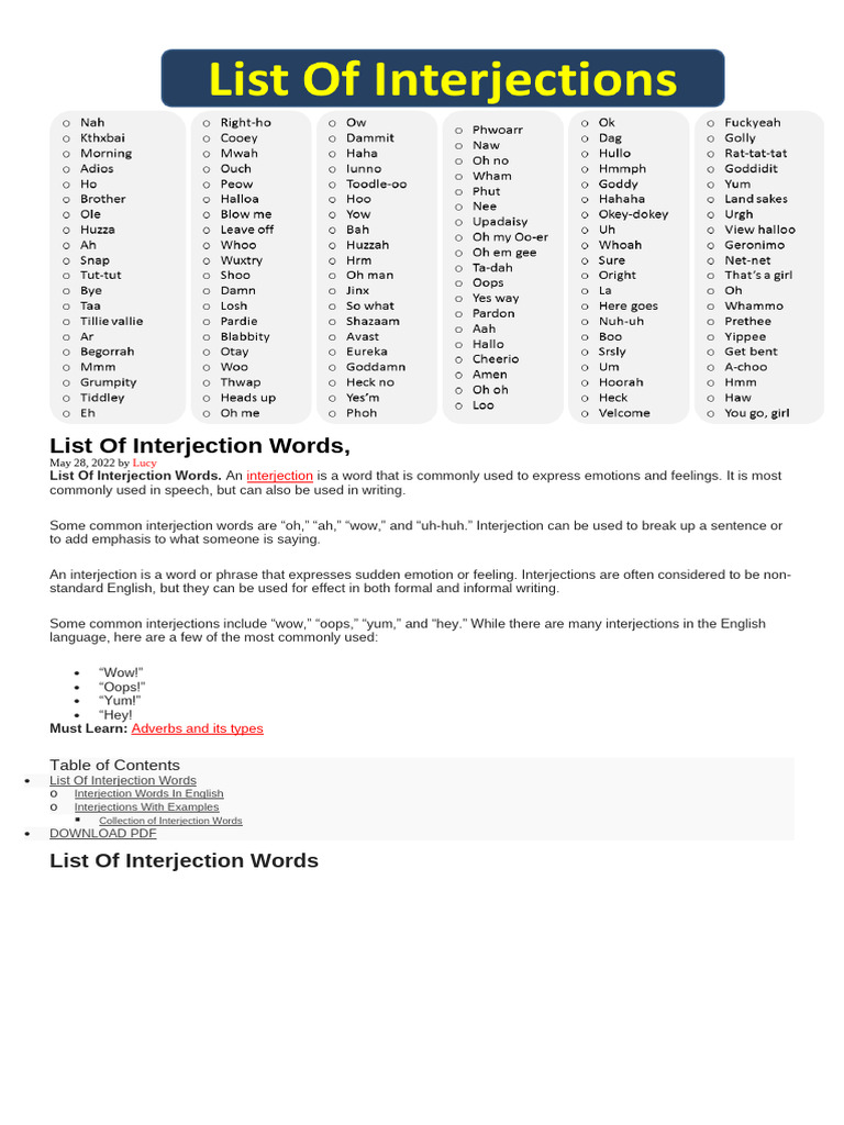 List of Interjection Words | PDF | Semantic Units