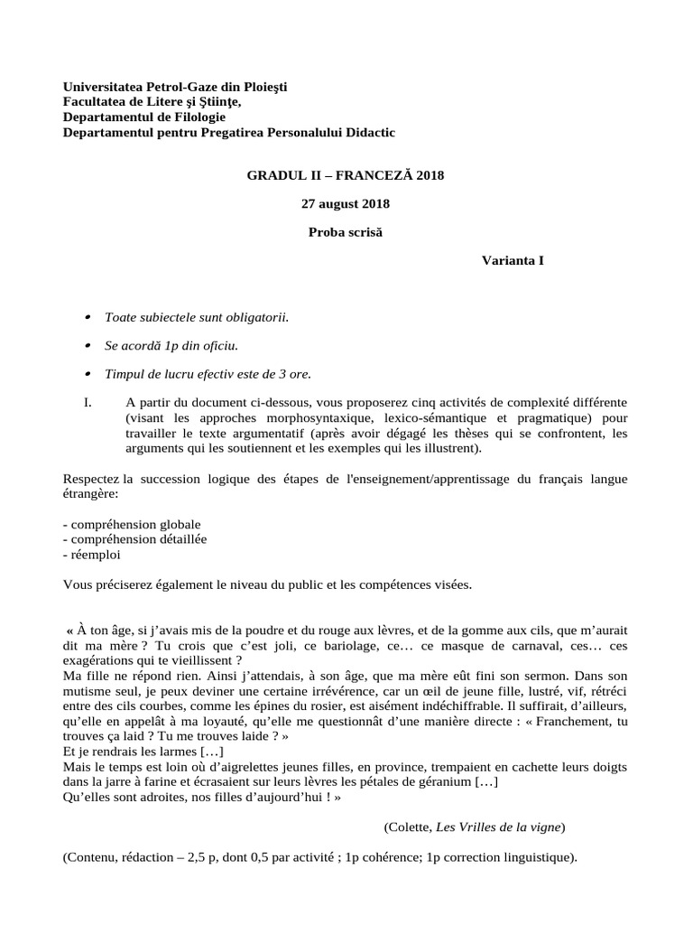 Subiecte grII - 2018 | PDF