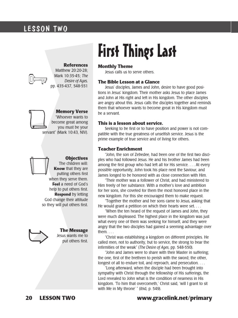 First Things Last: Lesson Two | PDF