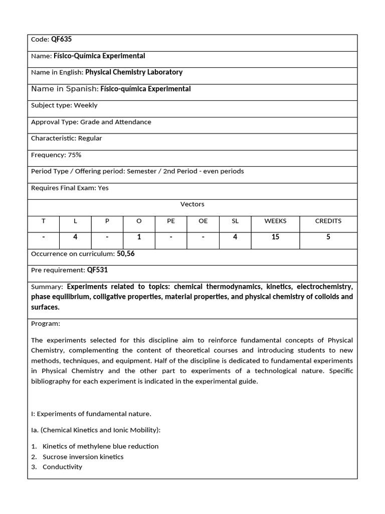 QF635 Physical Chemistry Laboratory | PDF