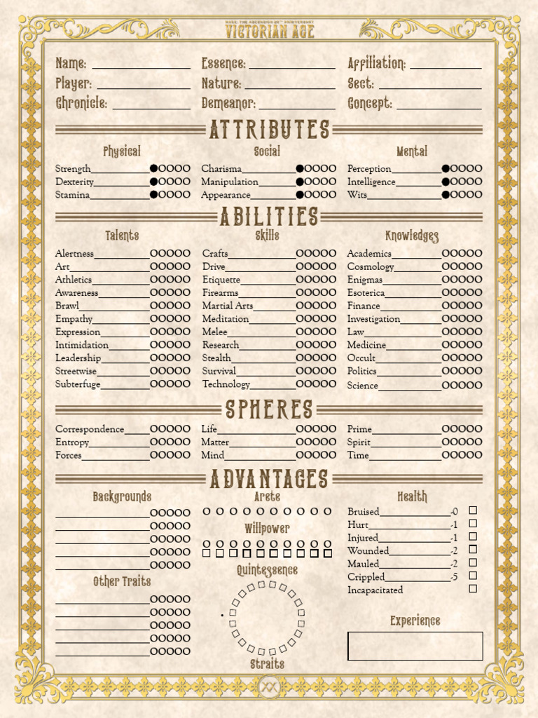 Victorian Mage Character Sheet | PDF