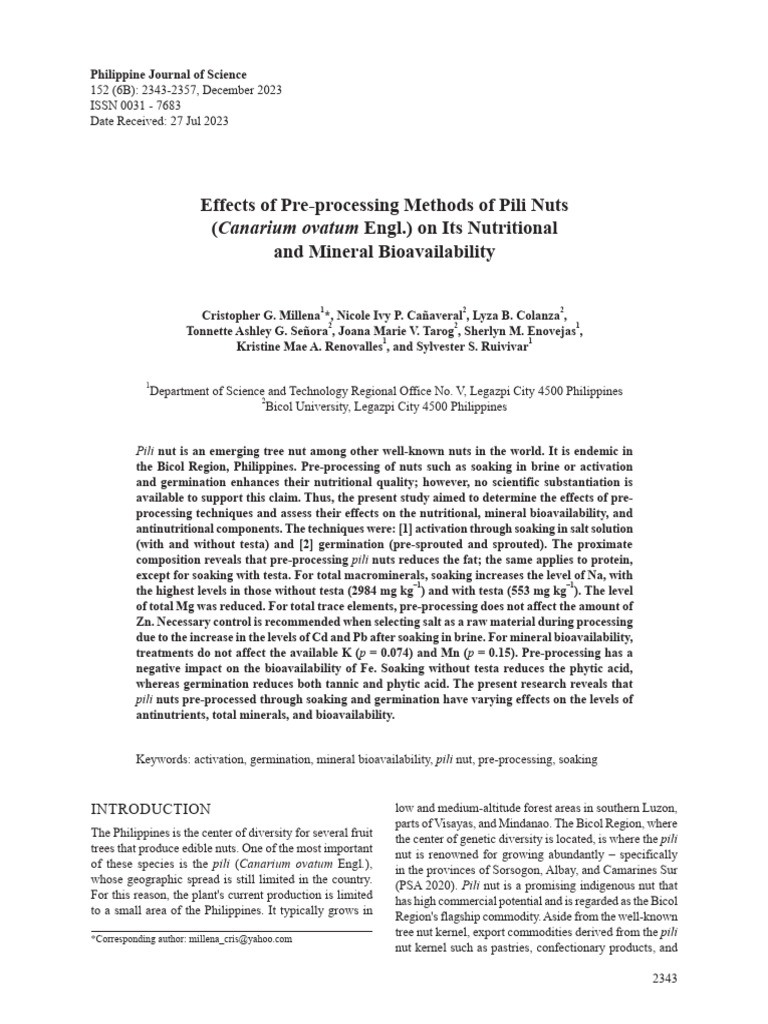 Effects of Pre-Processing Methods of Pili Nuts On Its Nutritional and ...