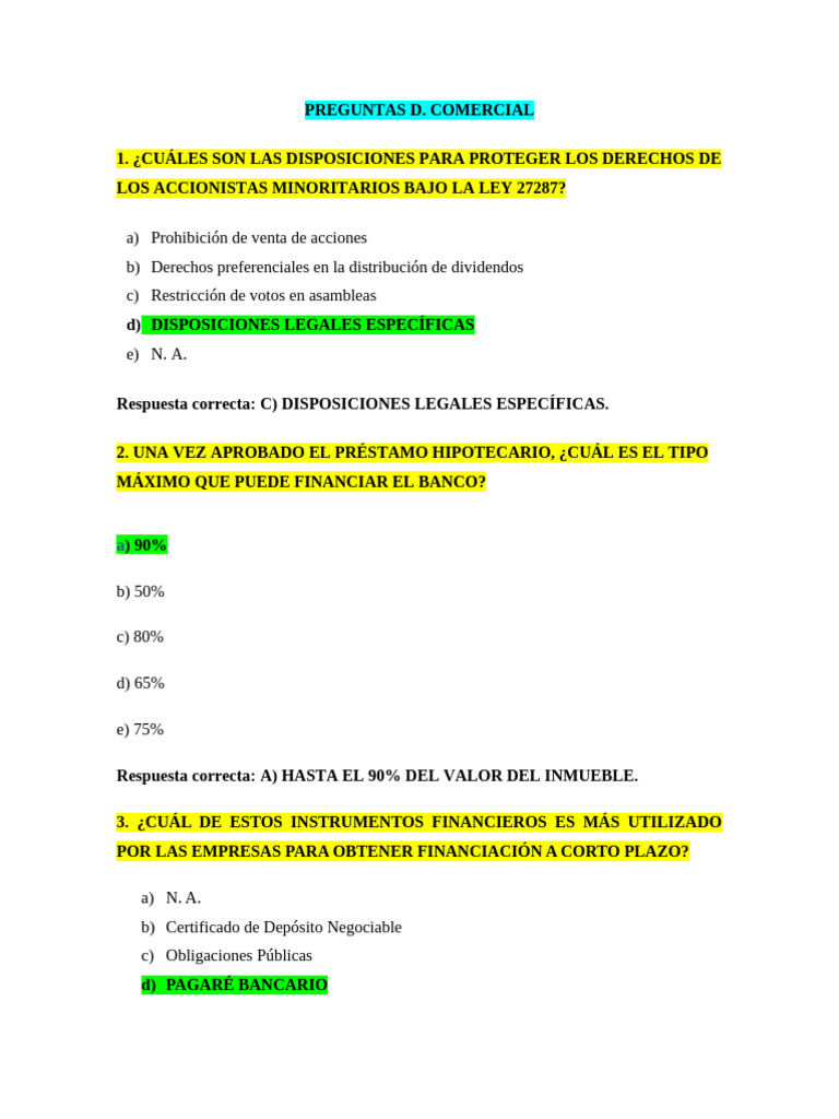 Preguntas Derecho Comercial Ii | PDF