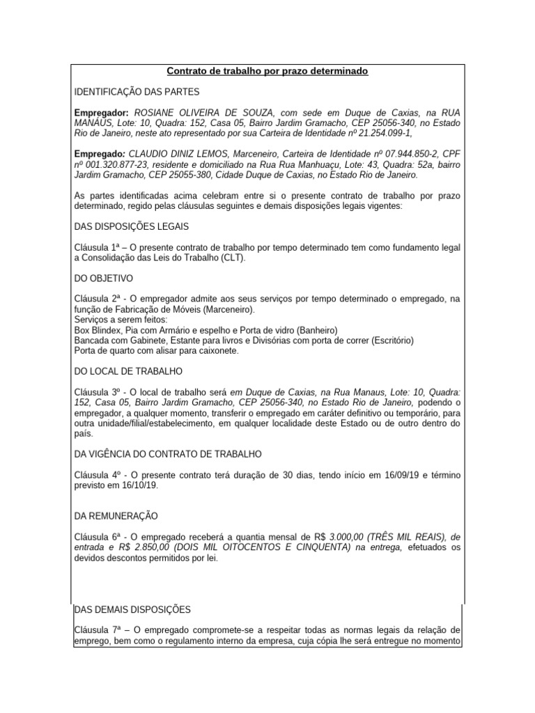 Contrato de Trabalho Por Prazo Determinado | PDF