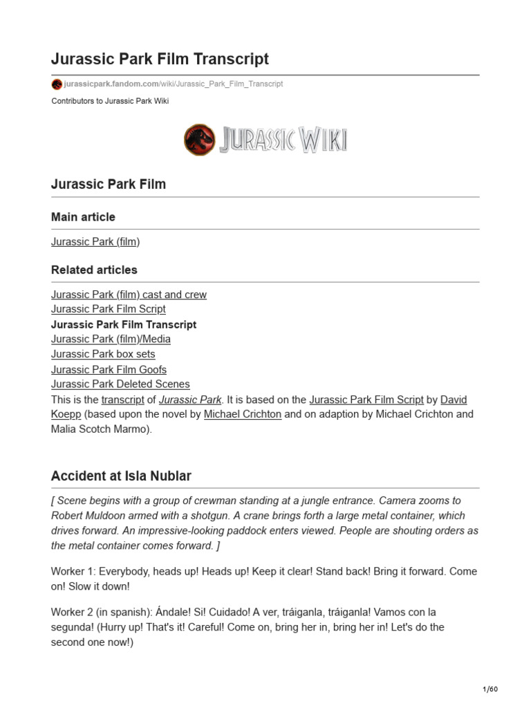 Jurassic Park Transcript | PDF
