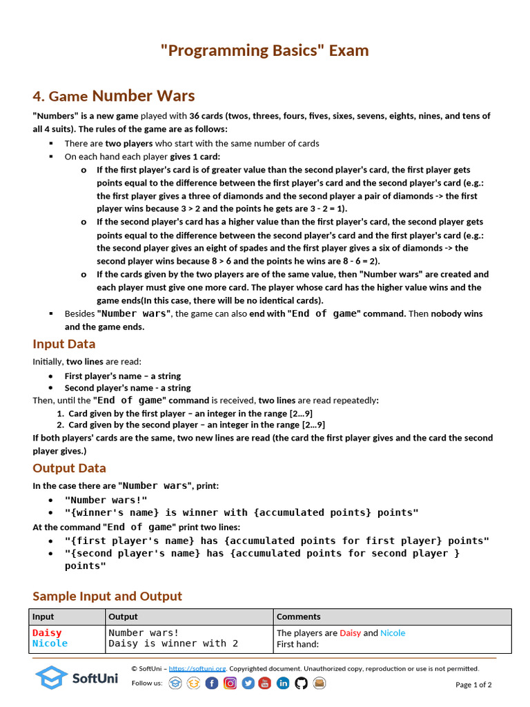 Game Number Wars - Problem Description | PDF