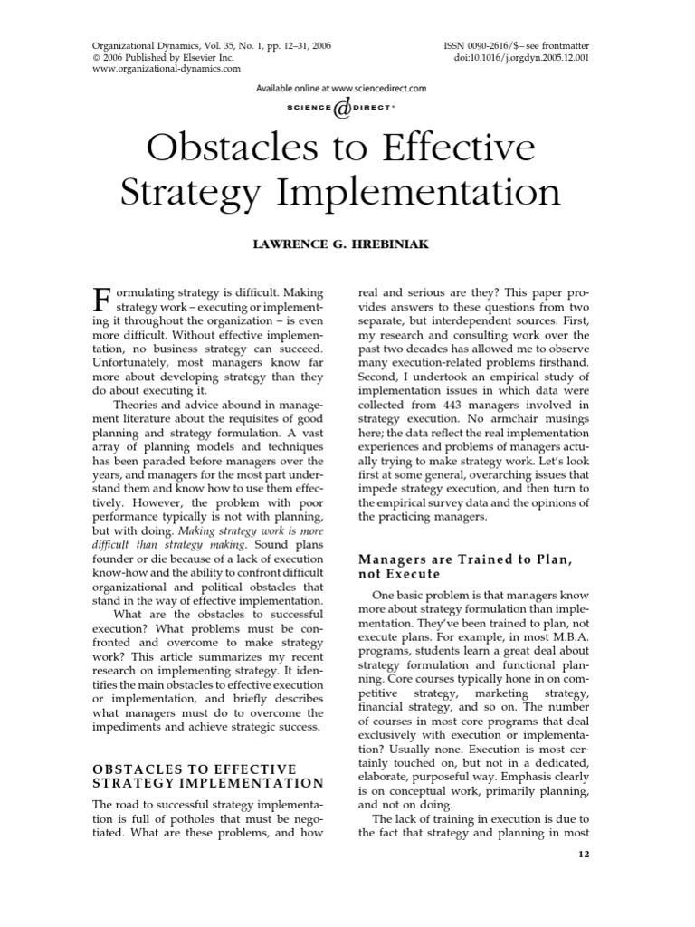 Overcoming Obstacles to Effective Strategy Implementation: A Study of ...