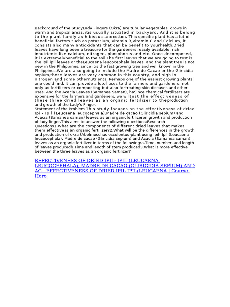 Background of The Study: Lady Fingers | PDF