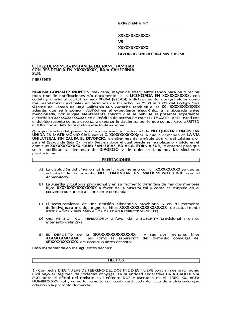Divorcio Unilateral Sin Causa | PDF | Divorcio | Derecho